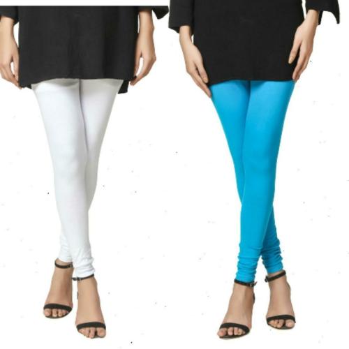Buy SwaNit Women White and Light Blue Solid Hosiery Pack of 2 Leggings ...
