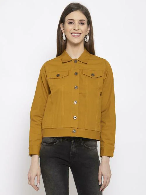 Buy Style Quotient Women Mustard Solid Denim Jacket Online at Best ...