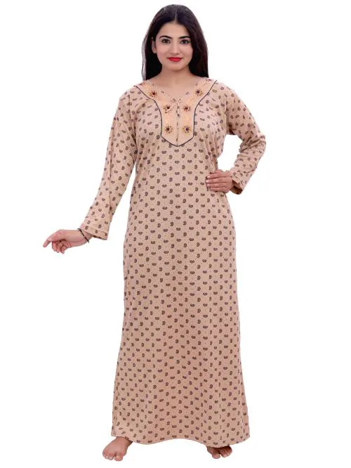 Buy NACNO Women's Hosiery Cotton Sleepwear Nighty/Maxi/Nightgown Beige ...