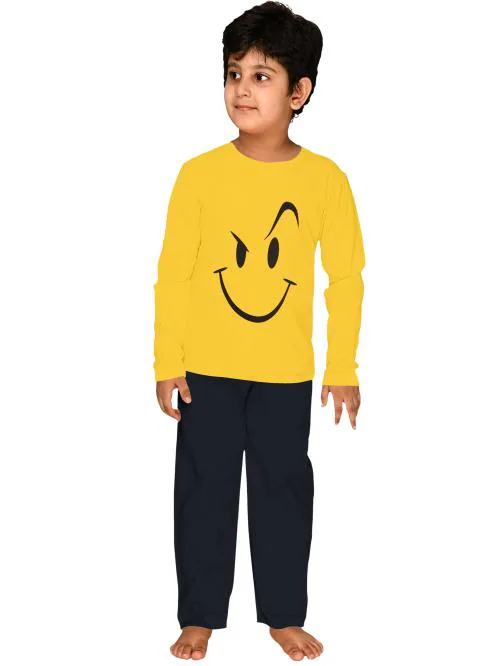 FUNKRAFTS Yellow & Black Smiley Printed Cotton Night Suit for Kids ...