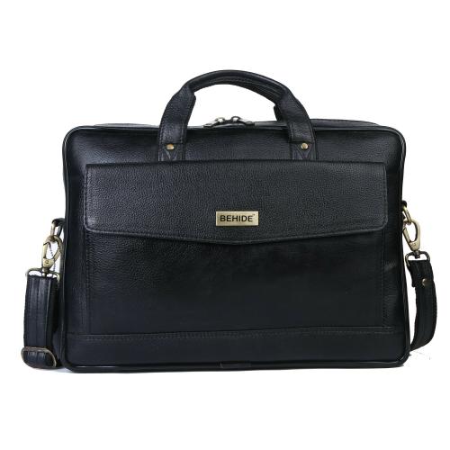 Buy BEHIDE Men's Original Bombay Leather Padded Laptop Compartment Office Bag (LB06/BLK) Online ...