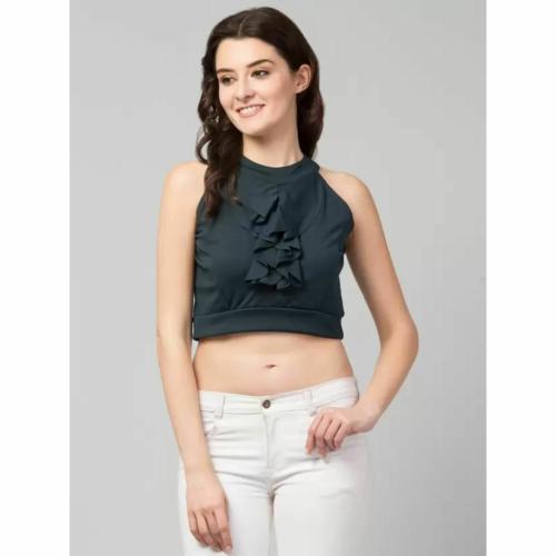 Buy Famiss fashion Casual Sleeveless Solid Women Dark Green Top Online ...