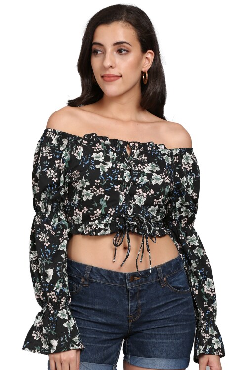 Buy PRETTY LOVING THING Women Full Sleeve Floral Print Off Shoulder ...