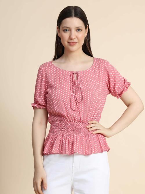 Buy Keri Perry Women Pink Polka Print Crepe Crop Top Online at Best ...