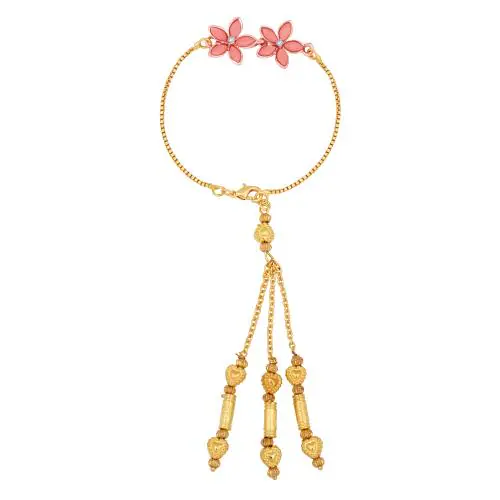 Buy Mahi Gold Plated Carrot Pink Crystals Floral Lumba Rakhi for Bhabhi ...