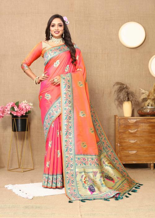 Buy Pheasant Women Pure Silk Woven Design Work GAJRI Color saree with ...
