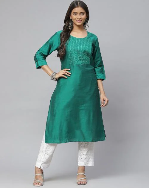 Buy Aarika Women's Green Color Embroidered Kurti Online at Best Prices ...