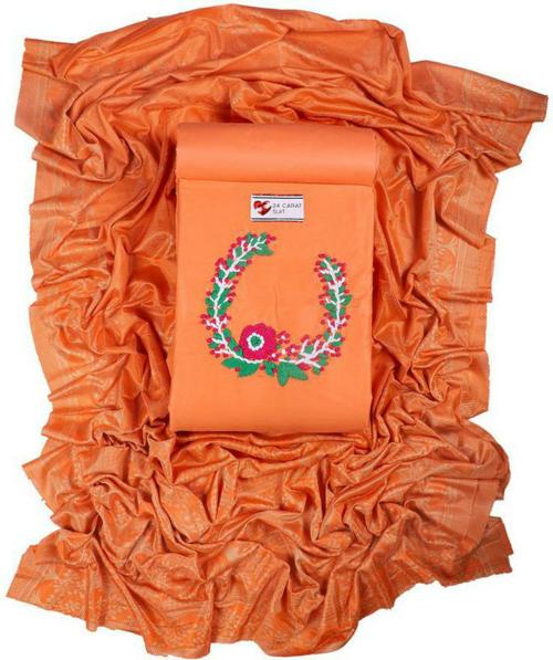 Buy Sun Fashion And Lifestyle Women Orange Embroidered Cotton Silk ...