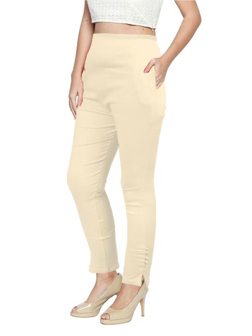Buy CADILA Women Slim Fit Cream Viscose Rayon Trousers Online at Best ...