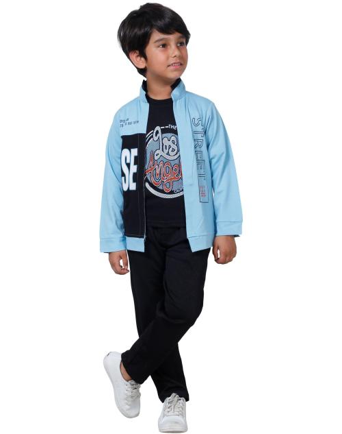 Buy Dkgf Fashion Boys Blue Printed Cotton Blend Casual T-shirt Trouser ...