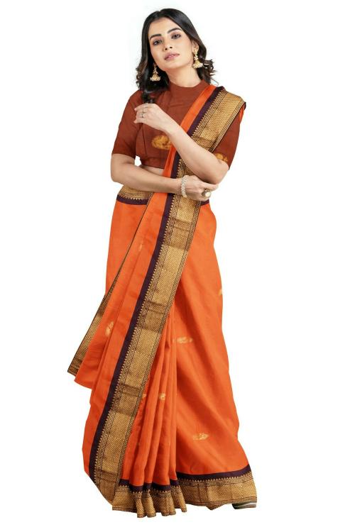 Buy SWIFFIN Designer Cotton Silk Paithani Orange-Maroon Saree For Women ...