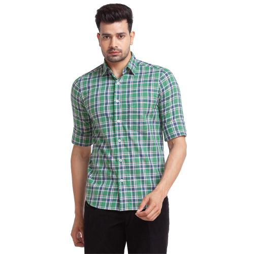 Buy ColorPlus Tailored Fit Checkered Green Shirt Online at Best Prices ...
