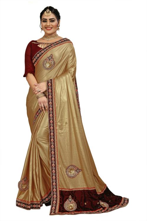 Buy N V Patel Women Gold Embroidered Silk Blend Bollywood Saree Online ...