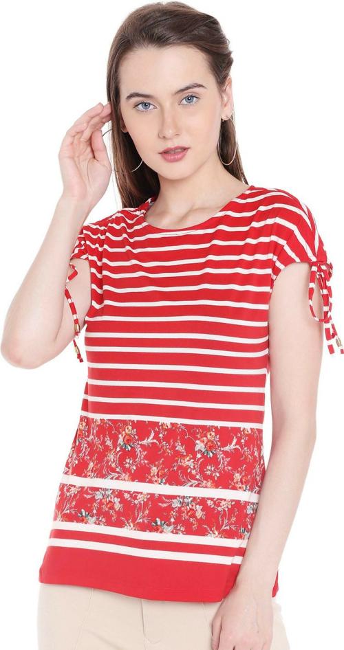 Buy 109F Women Red, White Striped Cotton Viscose, Blend Top Online at ...
