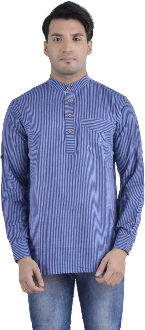 Buy Rene Men Blue Cotton Blend Striped Kurtas Online at Best Prices in ...