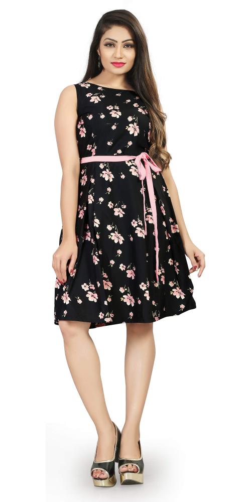 Buy UEA Women Black, Pink Printed Crepe Fit And Flare Dress (XXL ...