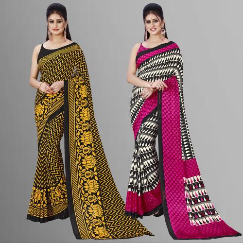 Buy Anand Women Multicolor8 Self Design Pattern Georgette Pack of 2 ...