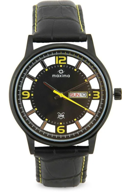 Buy Maxima Analog Black, Yellow Dial Black Strap Watch For Men ...