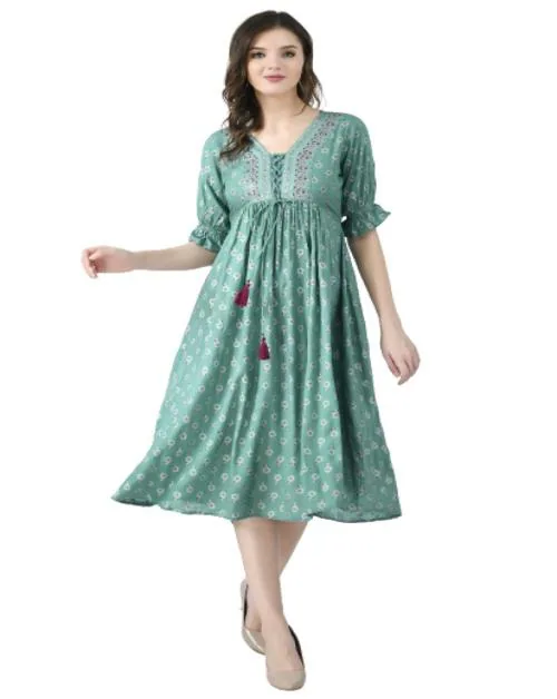 Buy MAFE Women's Rayon Middy Gown For Festival And Functions Wear (Mint ...