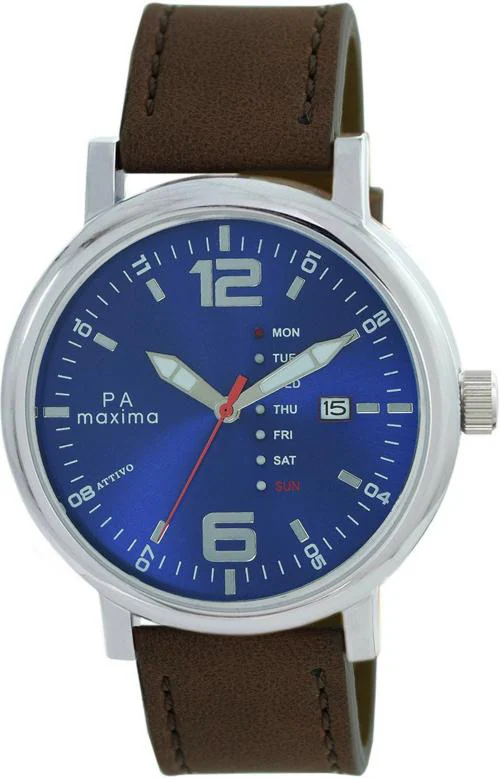 Buy Maxima Analog Blue Dial Brown Strap Watch For Men (56640LMGI ...