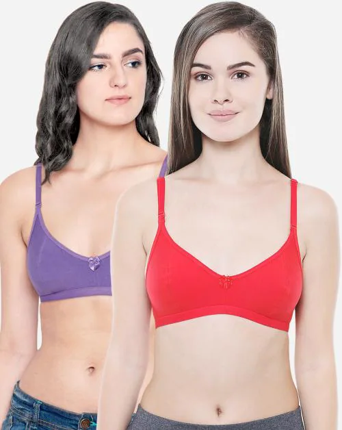 Buy Bodycare Women Cotton Spandex Full Coverage Non Padded Regular Bra Pack - 2 E1575REDPU ...
