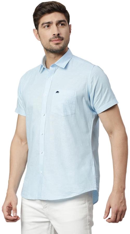 Buy BRUCEWANE Men Light Blue Solid Cotton Blend Formal Shirt - 5XL ...