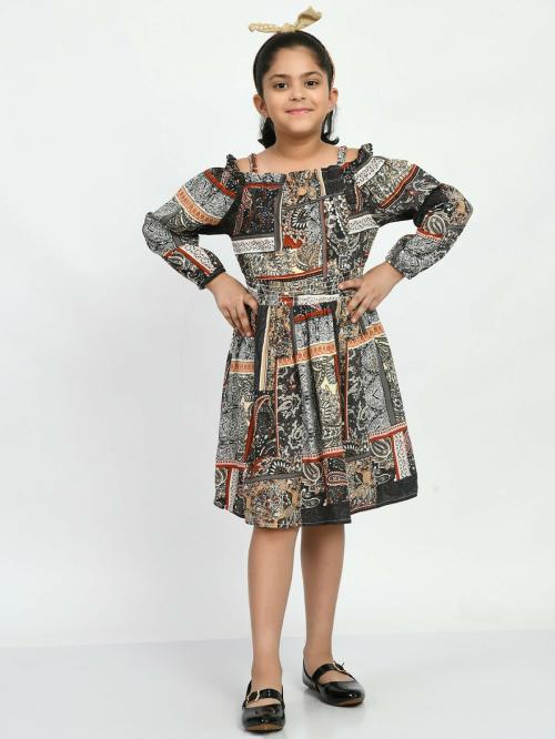 Buy Bella Moda Girls Casual printed Dress 100% Cotton Online at Best ...