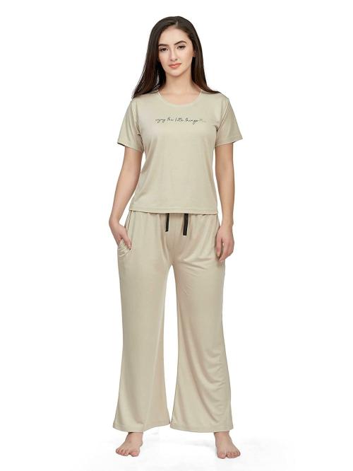 Buy SWEET SKIN Women Beige Printed Cotton Top & Pyjamas Set (L) Online ...