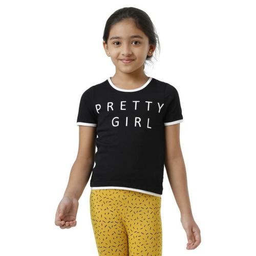 De Moza Girls Black Printed Cotton Top - 6 to 7 Years - JioMart