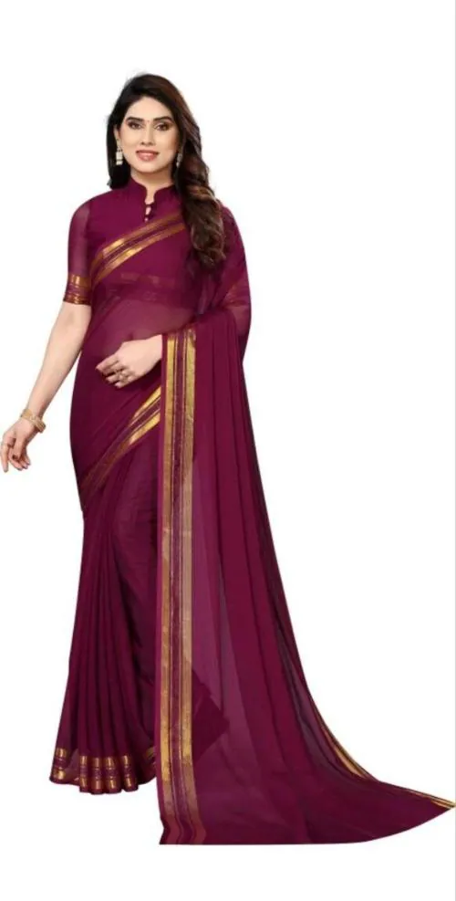 Buy GILUDI Women Purple Solid Chiffon Single Sarees And Saree Essentials Online at Best Prices ...