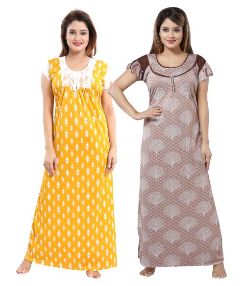 Buy Shopping World Women Multicolor Printed Satin Nighty Combo- Free ...