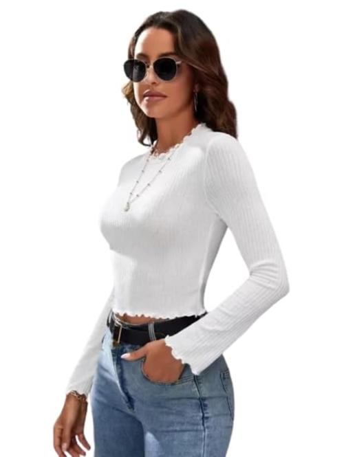 Buy Erudite Club Full Sleeve Pico Crop Tops White for Women's & Girls ...