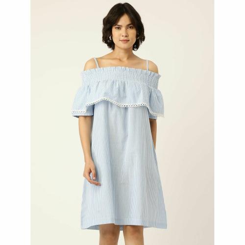 Buy Rue Collection White and Blue Striped Women Dress Online at Best ...