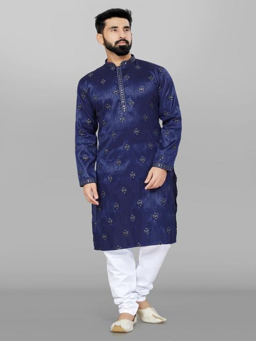 Buy OUTLUK Traditional Indian Navy Blue Colour Kurta With Embroidery ...