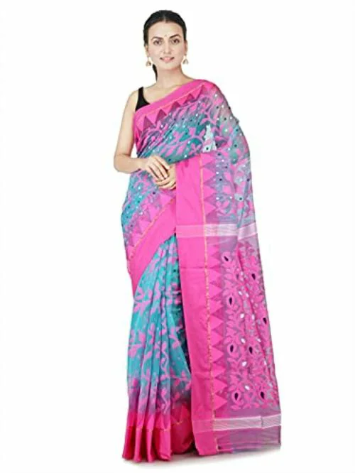 Buy PinkLoom Women Multicolor Handloom Pure Cotton Jamdani Saree Without Blouse Piece Online at ...