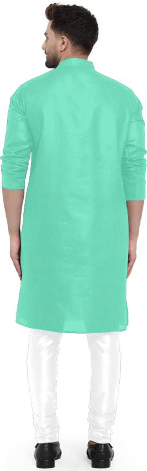 Buy Blacknight SOJITRA Men Light Blue Solid Pure Cotton Straight Kurta ...