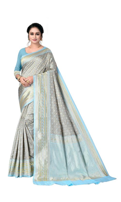 Buy NOPSE Women's Litchi Silk Designer Banarasi Saree (Rashi Grey ...