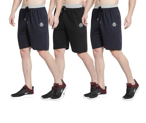 Buy 00RA WITH AS LOGO Men Navy, Black Pack Of 3 Sports Shorts Online at ...