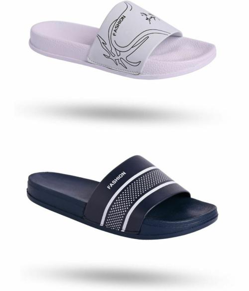 Buy CLOSHO White & Navy Slides for Men Online at Best Prices in India ...