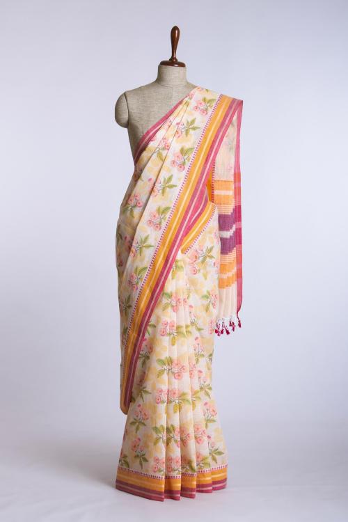 Buy Ksr Handlooms Alikam Khadi-Cotton Saree with Floral Print Online at ...