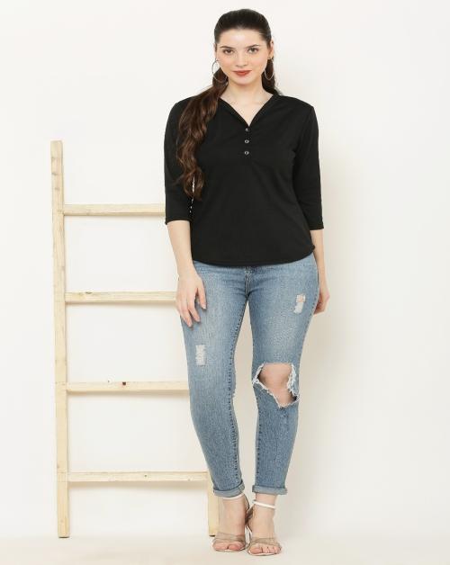 Buy Women Black Solid V Neck Top Online at Best Prices in India - JioMart.