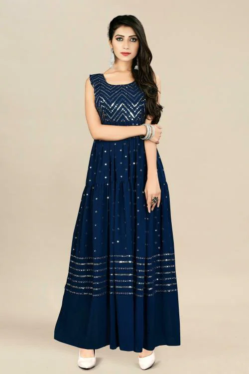 Buy HYPHORIA Women Navy Georgette Gown Dress (XL) Online at Best Prices ...