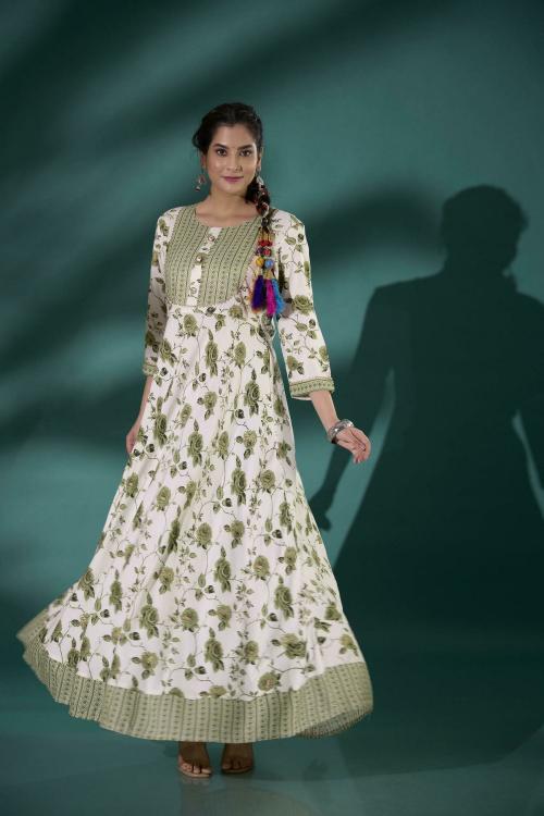 Buy Sa Rasa Women Gold Printed Viscose Rayon Anarkali Kurta Online at ...