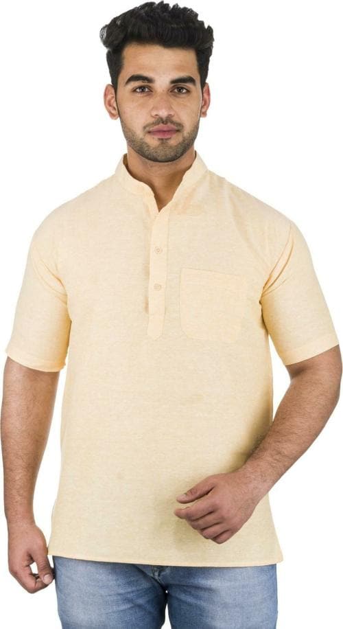 Buy DESHBANDHU KHADI Men Yellow Solid Khadi Cotton Kurta (XXL) Online ...