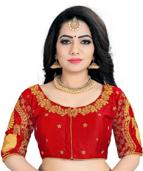 Buy Jay Pal Women Red Embriodered Cotton Silk Round Neck Blouse Online at Best Prices in India ...
