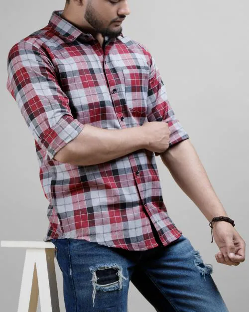 Buy EYEBOGLER MENS REGULAR FIT CHECKERED FORMAL SHIRT Online at Best ...