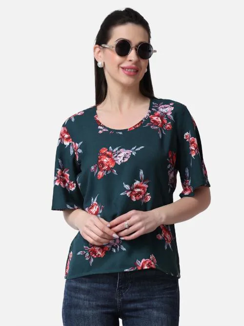 Buy Popwings Casual Polyester Crape Women Floral Printed Top | Regular ...