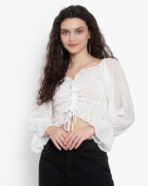 Buy Farever Selections Co. Fashions Casual Self Design Women White Top ...