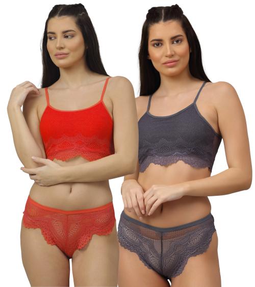 Buy Samvar Women's Red,Grey Net Bra Panty Set for Lingerie Set Undergarments/Nightwear/Hot ...