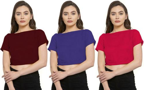 Buy THE BLAZZE_Women Cotton Blend Multicolor4 Crop Top_XS_Pack of 3 Online at Best Prices in ...